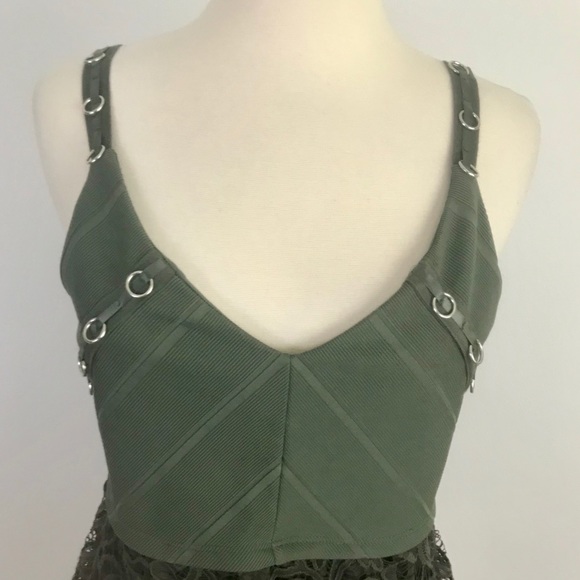 Topshop | Tops | Topshop Green Lacesilver Ring Detail Tank Top M | Poshmark